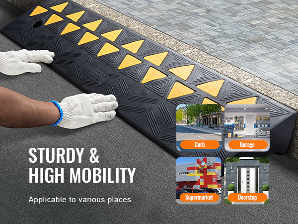 VEVOR Rubber Curb Ramp 3.7" Rise Height Sidewalk Curb Ramp, 10" Width 39.4" Length Driveway Ramp ...