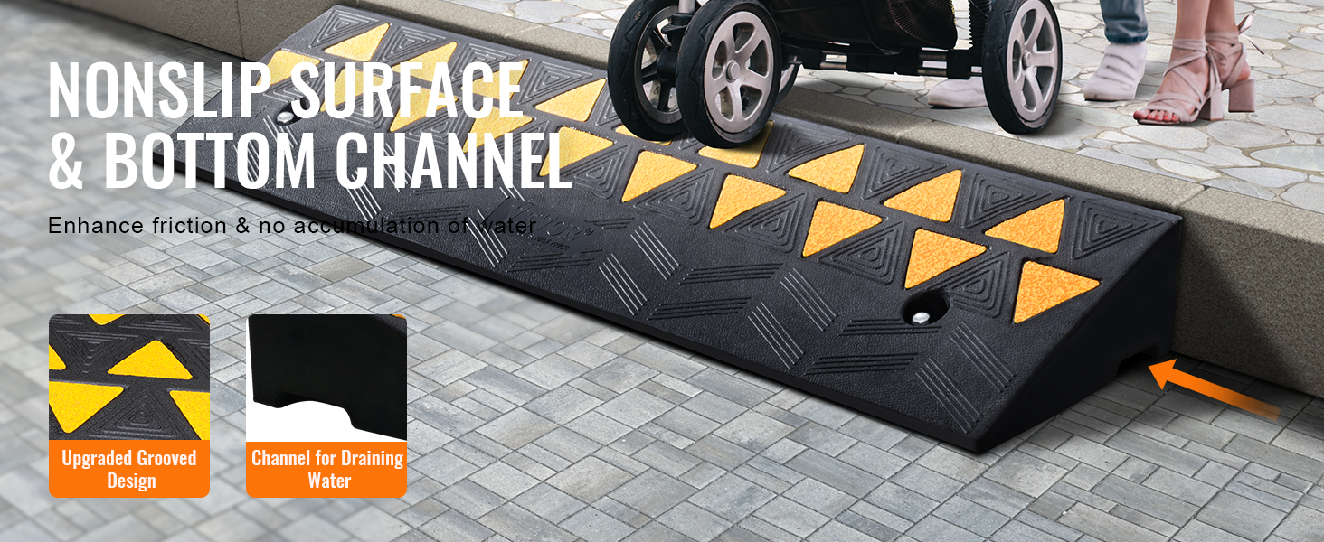 VEVOR Rubber Curb Ramp 3.7" Rise Height Sidewalk Curb Ramp, 10" Width ...