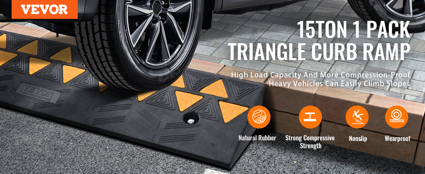 VEVOR Rubber Curb Ramp 3.7" Rise Height Sidewalk Curb Ramp, 10" Width ...