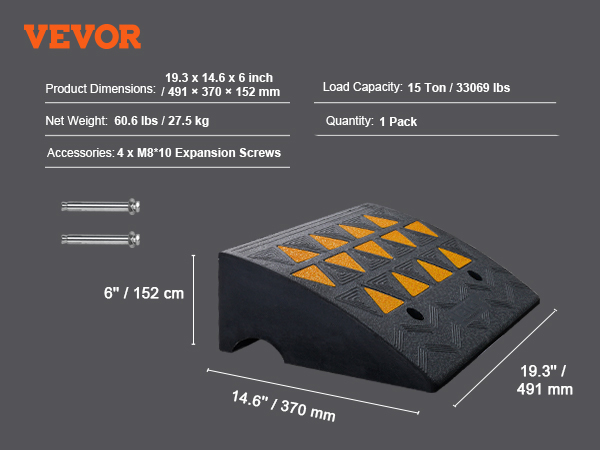 VEVOR Rubber Curb Ramp 2 Pack, 6" Rise Height Heavy-Duty 33069 lbs/15 T ...