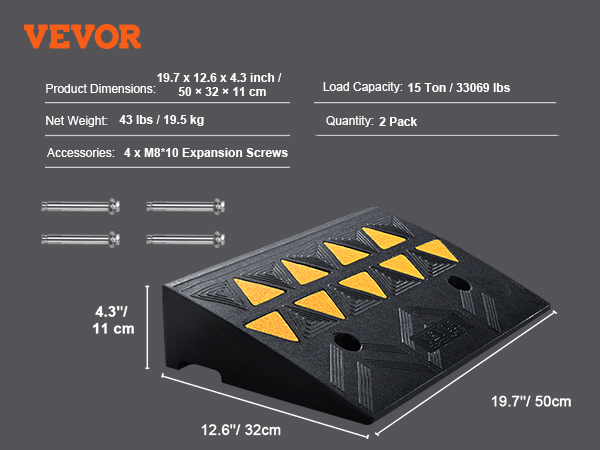 VEVOR Rubber Curb Ramp 2 Pack, 4.3" Rise Height Heavy-Duty 33069 lbs/15 ...