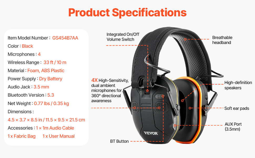Safety Earmuffs Bluetooth Hearing Protection Ear Muffs Noise Reduction ...