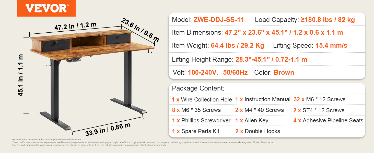 VEVOR Height Adjustable Desk, 47.2" x 23.6" Electric Dual Monitor Riser ...