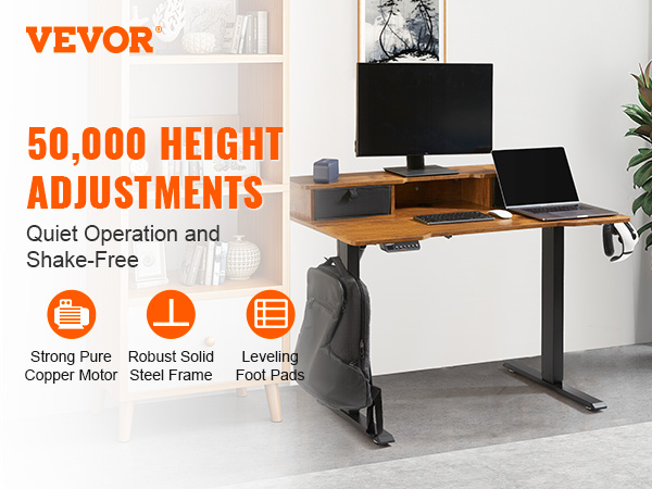 VEVOR Height Adjustable Desk, 47.2" x 23.6" Electric Dual Monitor Riser ...