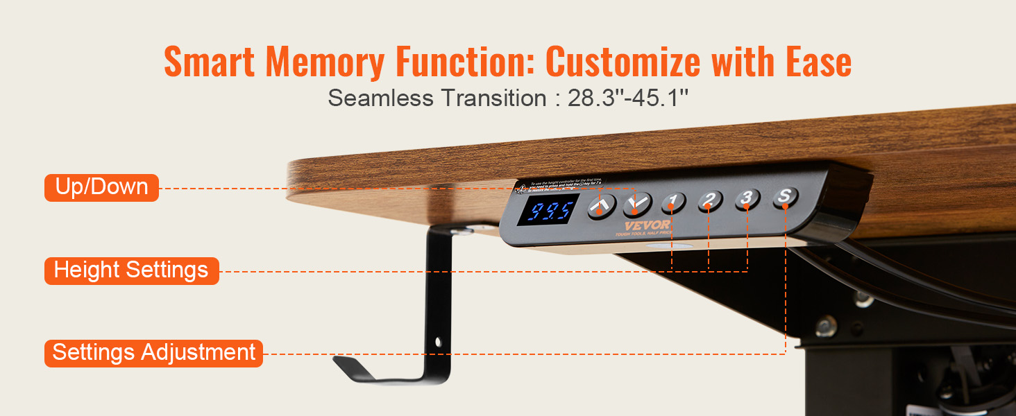 VEVOR Height Adjustable Desk, 47.2" x 23.6" Electric Dual Monitor Riser ...