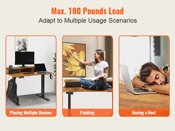 VEVOR Height Adjustable Desk, 47.2" x 23.6" Electric Dual Monitor Riser ...