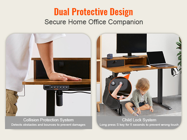 VEVOR Height Adjustable Desk, 47.2" x 23.6" Electric Dual Monitor Riser ...