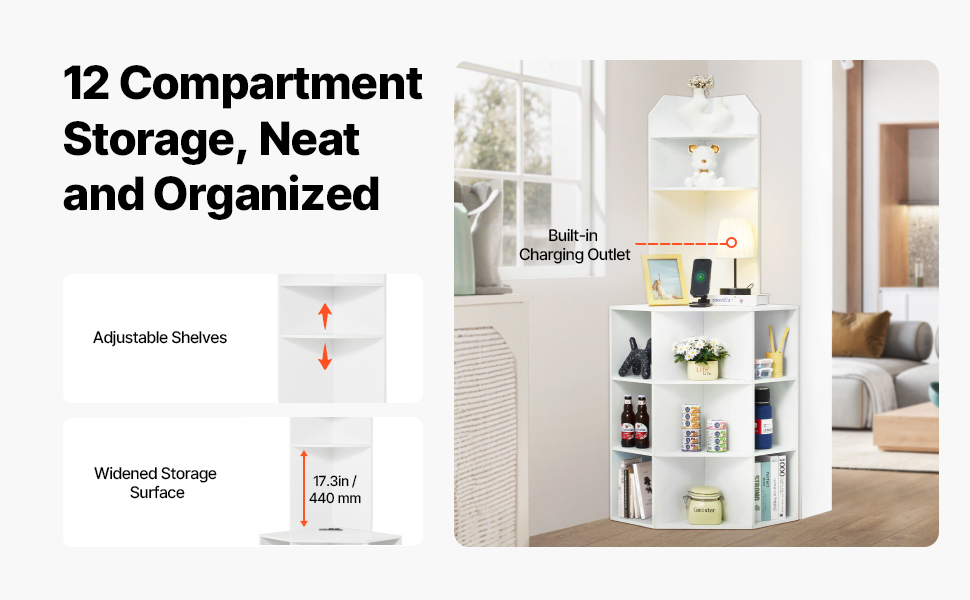 VEVOR 64" Corner Storage Cabinet with Charging Station Adjustable ...