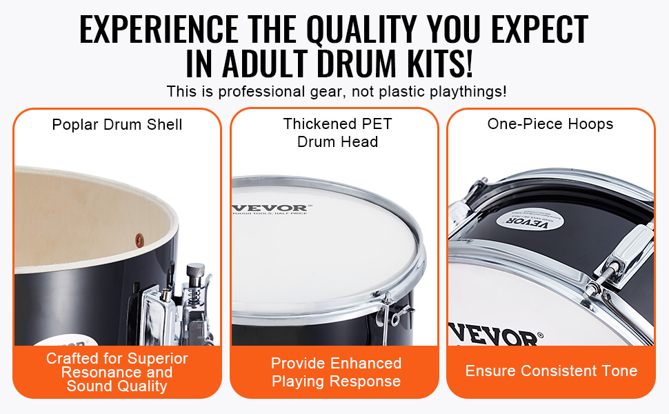 VEVOR Kids Drum Set, 3-Piece, 14 in Beginner Drum Set with Adjustable ...