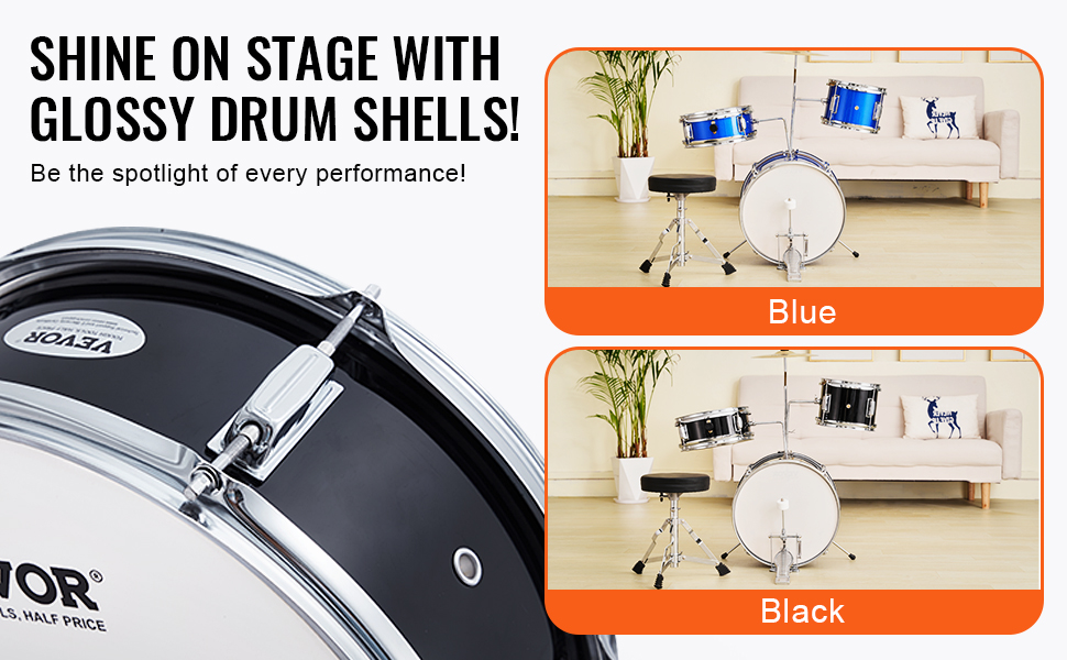 VEVOR Kids Drum Set, 3-Piece, 14 in Beginner Drum Set with Adjustable ...