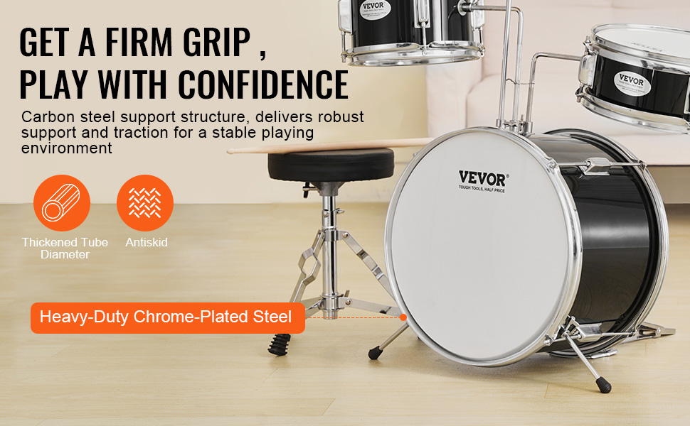 VEVOR Kids Drum Set, 3-Piece, 14 in Beginner Drum Set with Adjustable ...