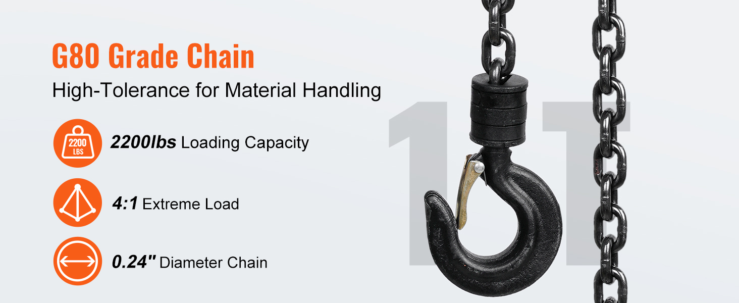 VEVOR Hand Chain Hoist, 1 Ton 2200 lbs Capacity 20 FT Come Along, G80 ...