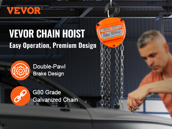 VEVOR Hand Chain Hoist, 1 Ton 2200 lbs Capacity 20 FT Come Along, G80 ...