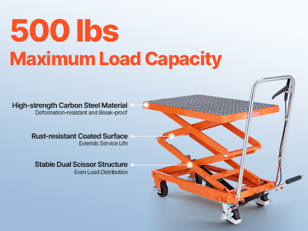 VEVOR 47.2" Hydraulic Lift Table Double Scissor Lift Cart 500 lbs Non ...