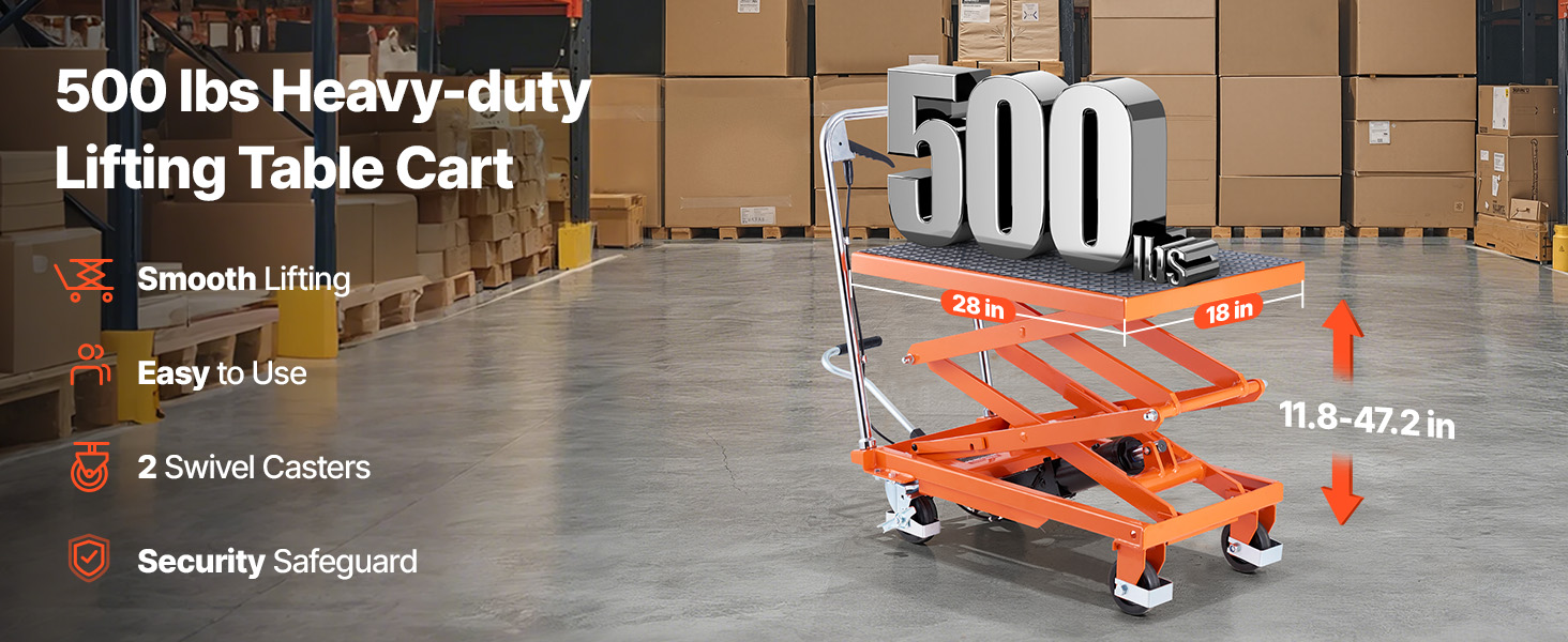 VEVOR 47.2" Hydraulic Lift Table Double Scissor Lift Cart 500 lbs Non ...