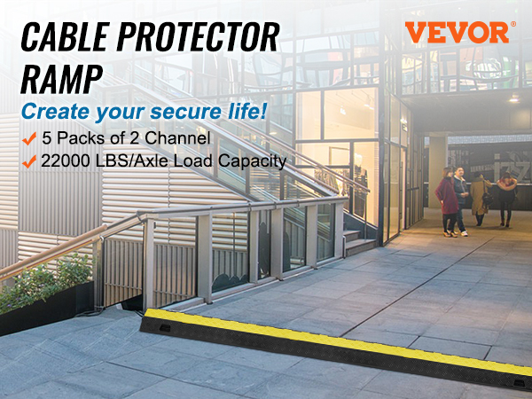 VEVOR 5 PCs Cable Protector Ramp, 2 Channel, 22000 lbs/axle Capacity ...