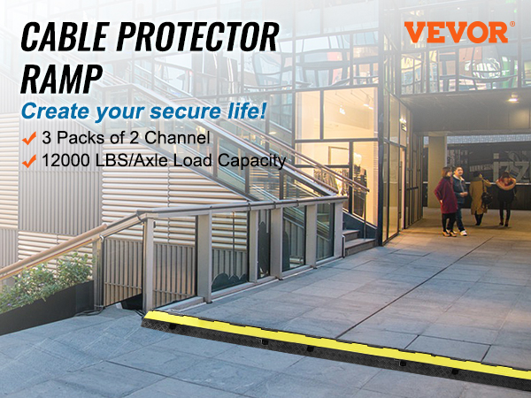 VEVOR 3 PCs Cable Protector Ramp 2 Channel 5443 kg Load Wire Cable ...