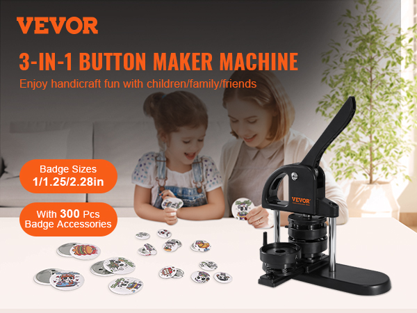 VEVOR Button Maker Machine, 1/1.25/2.28 inch(25/32/58mm) 3-in-1 Pin ...