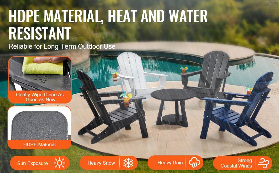VEVOR Adirondack Chair Plastic Set of 2 All-Weather Folding Fire Pit ...