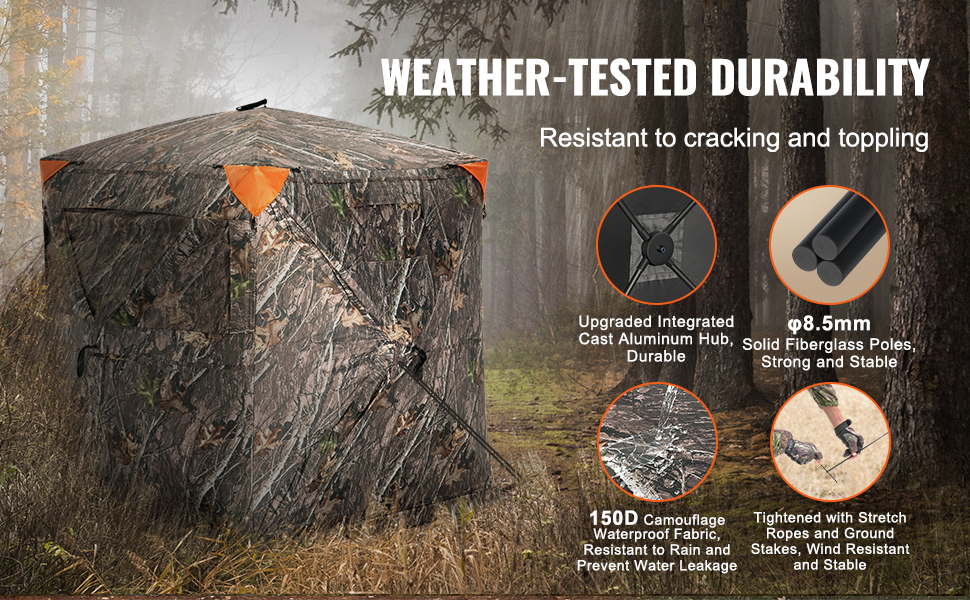 VEVOR Hunting Blind 270° See Through Ground Blind 3 Windows Mesh for 1 ...