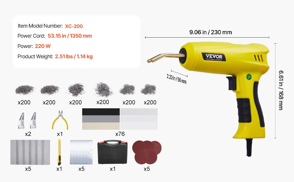 Plastic Welder 220W Plastic Welder Gun Kit with 1200 Staples & 76 Rods ...