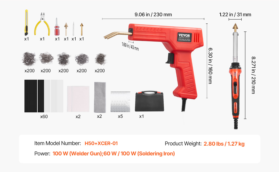 Plastic Welder Kit 100W Plastic Welder Gun and Iron 1000 Staples&60 ...