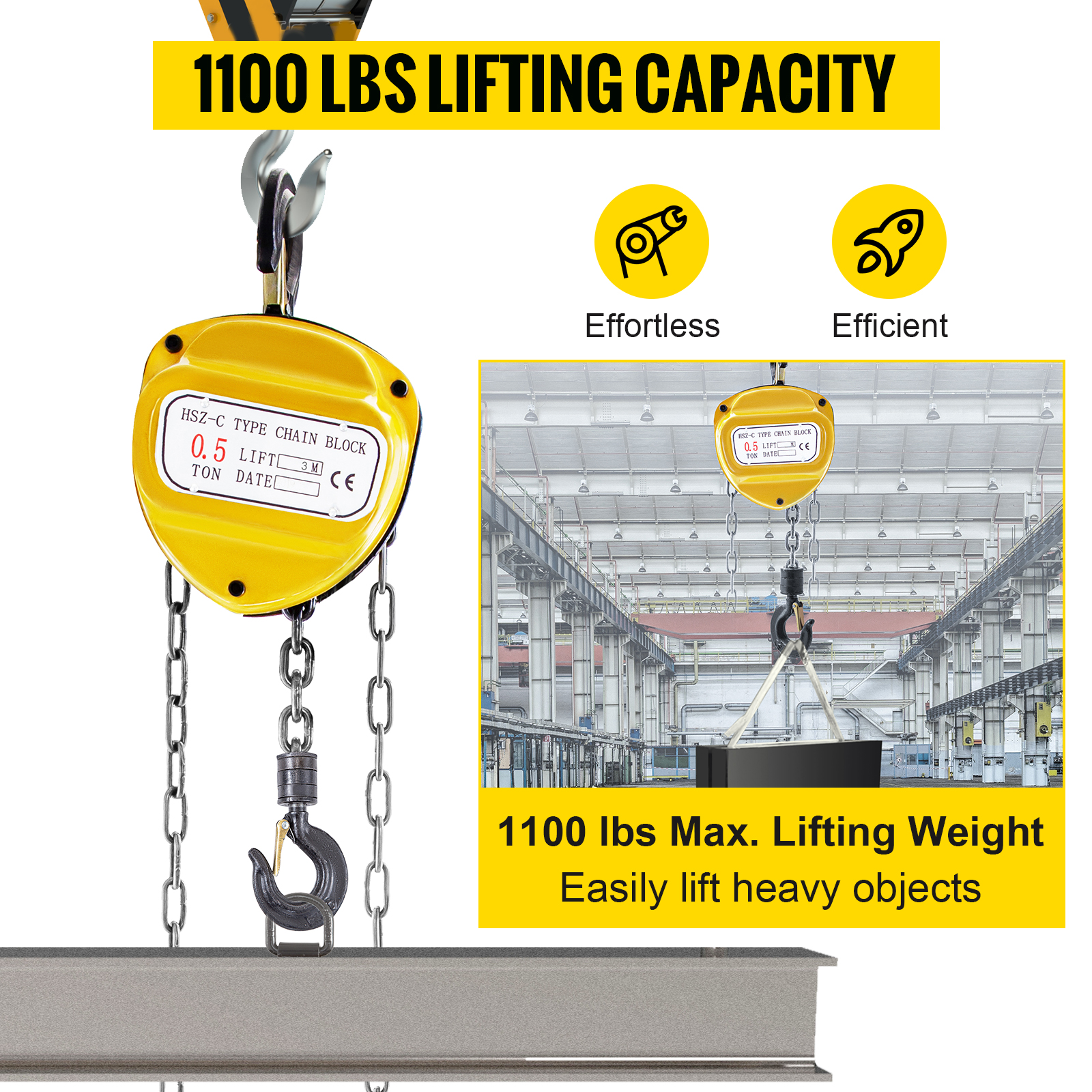 VEVOR Chain Hoist 1100lbs/0.5ton, Chain Block Hoist Manual Chain Hoist ...