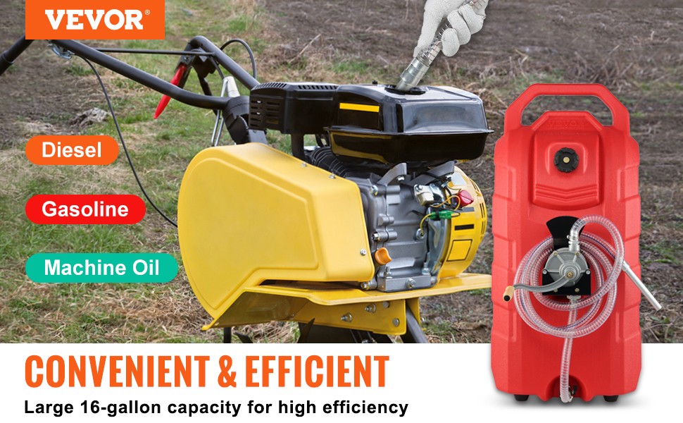 VEVOR 16 Gallon Fuel Caddy, 7.8 L/min, Portable Gas Storage Tank ...