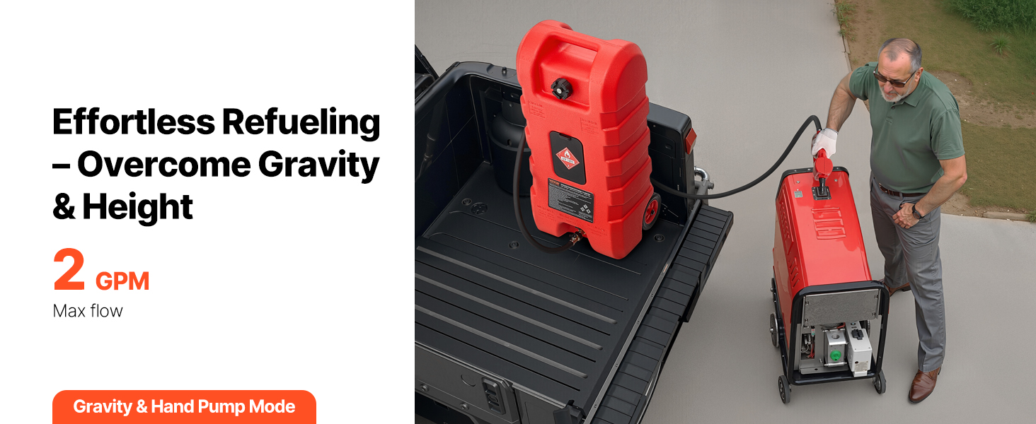 VEVOR Fuel Caddy 15 Gallon Portable Fuel Tank with Gravity & Hand Pump ...