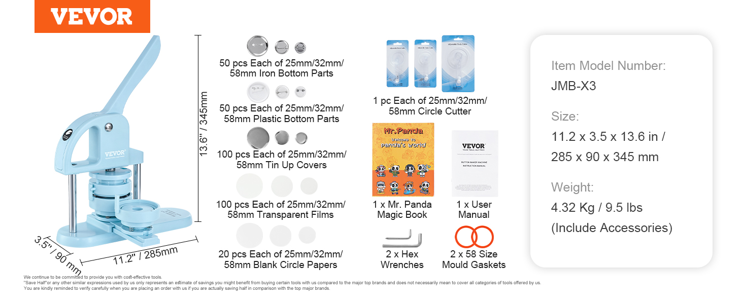 VEVOR Button Maker, 1/1.25/2.28 inch(25/32/58mm) 3-IN-1 Pin Maker ...