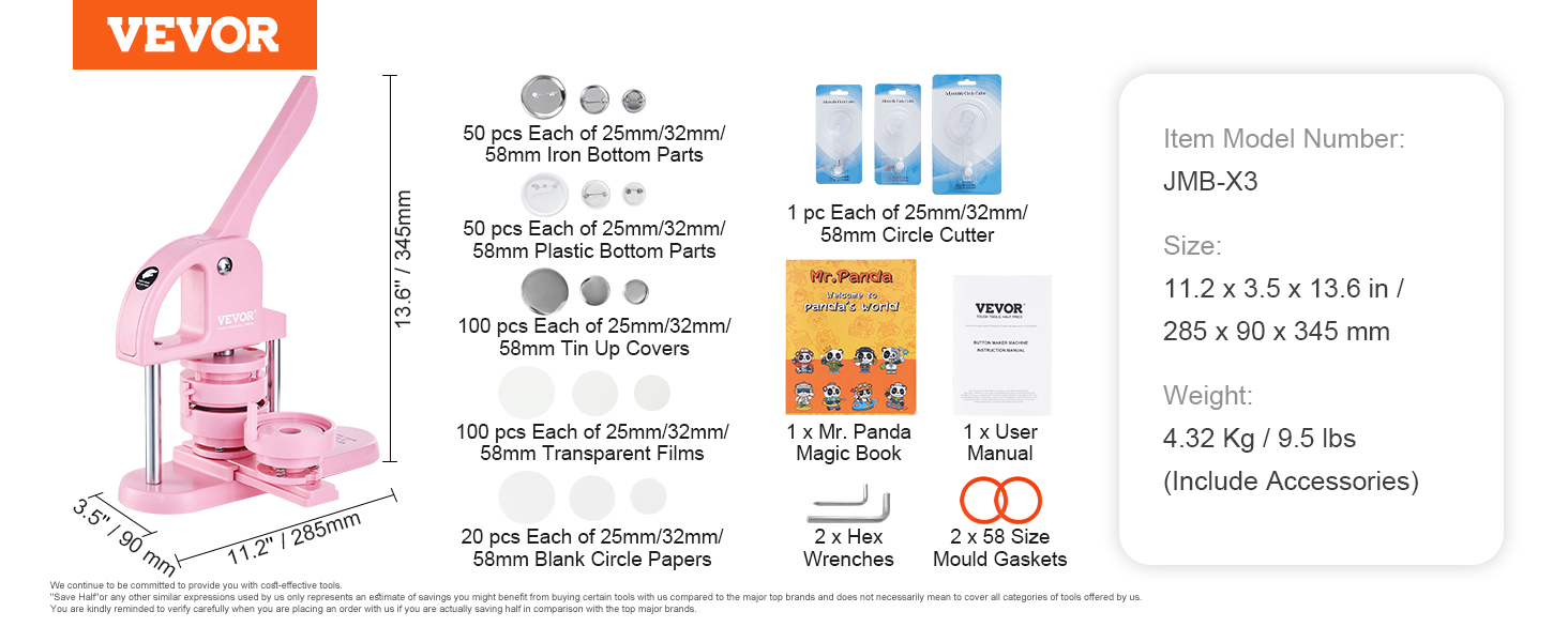 VEVOR Button Maker, 1/1.25/2.28 inch(25/32/58mm) 3-IN-1 Pin Maker ...