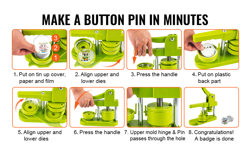 VEVOR Button Maker 1inch/25mm Button Badge Maker 500 Button Parts ...