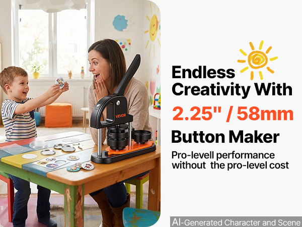 VEVOR Button Maker Machine, 2.28 inch/58mm Pin Maker with 100pcs Button ...