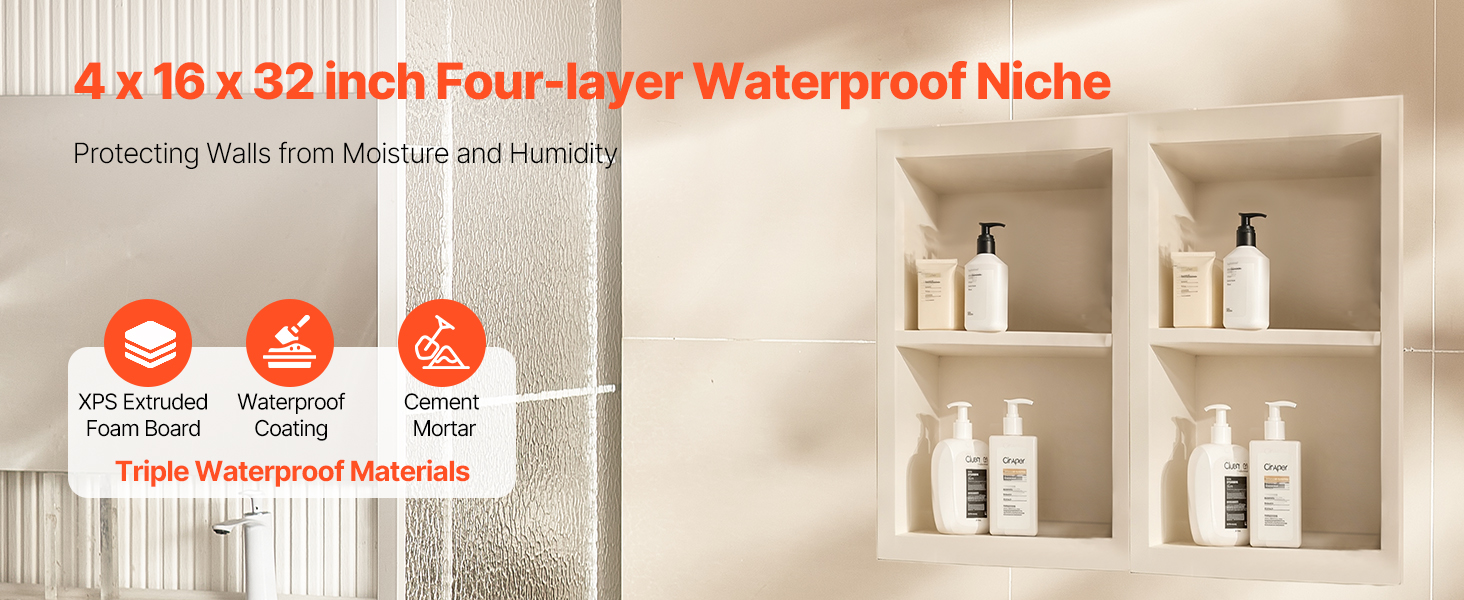 Shower Niche 16"x 32"+ 16"x 32"Recessed Wall Shelf for Bathroom | VEVOR US