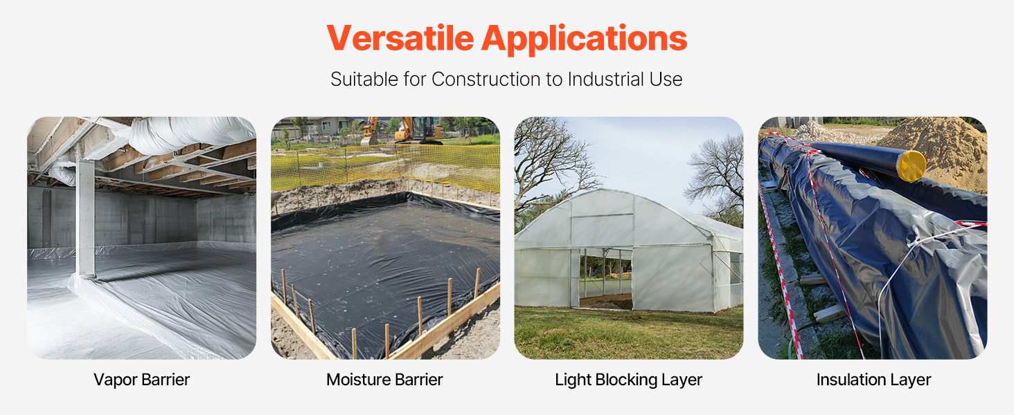 VEVOR 10' x 100' Plastic Sheeting Heavy Duty, 6 Mil Thick Plastic ...