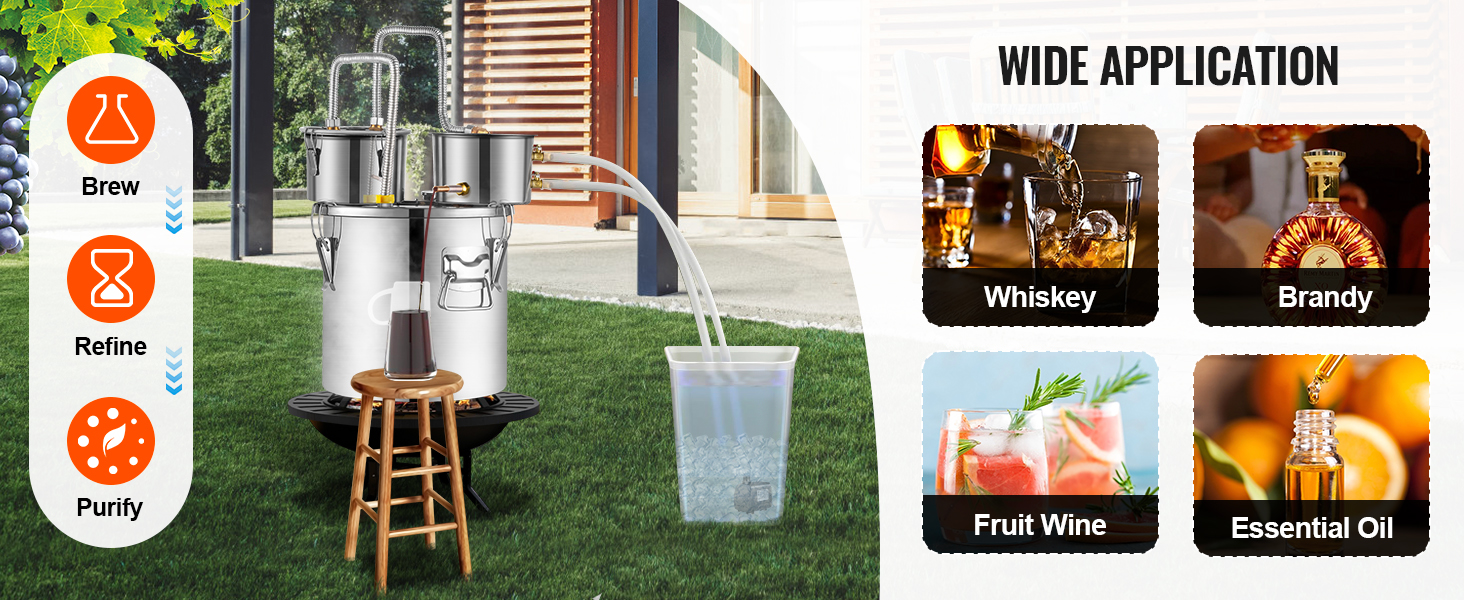 VEVOR Moonshine Still Water Alcohol Distiller 13.2Gal w/Thumper Keg ...