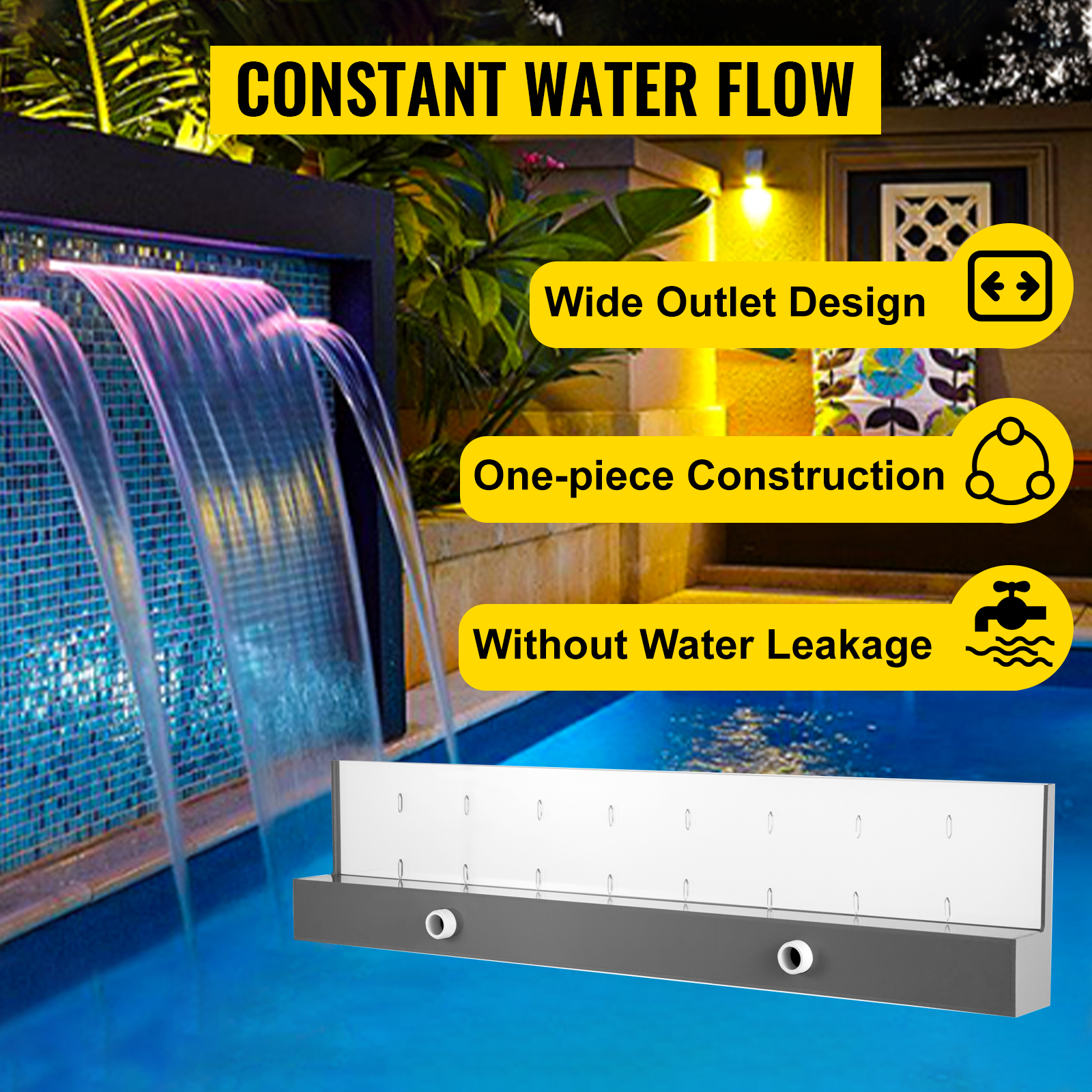 VEVOR Fountain Spillway 36.2x3.2x8.1 Inch, Pool Waterfall Fountain 17 ...