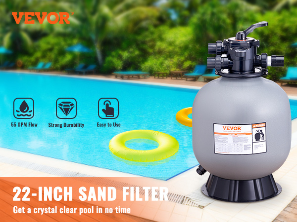 VEVOR Sand Filter, 22-inch, Up to 55 GPM Flow Rate, Above Inground ...