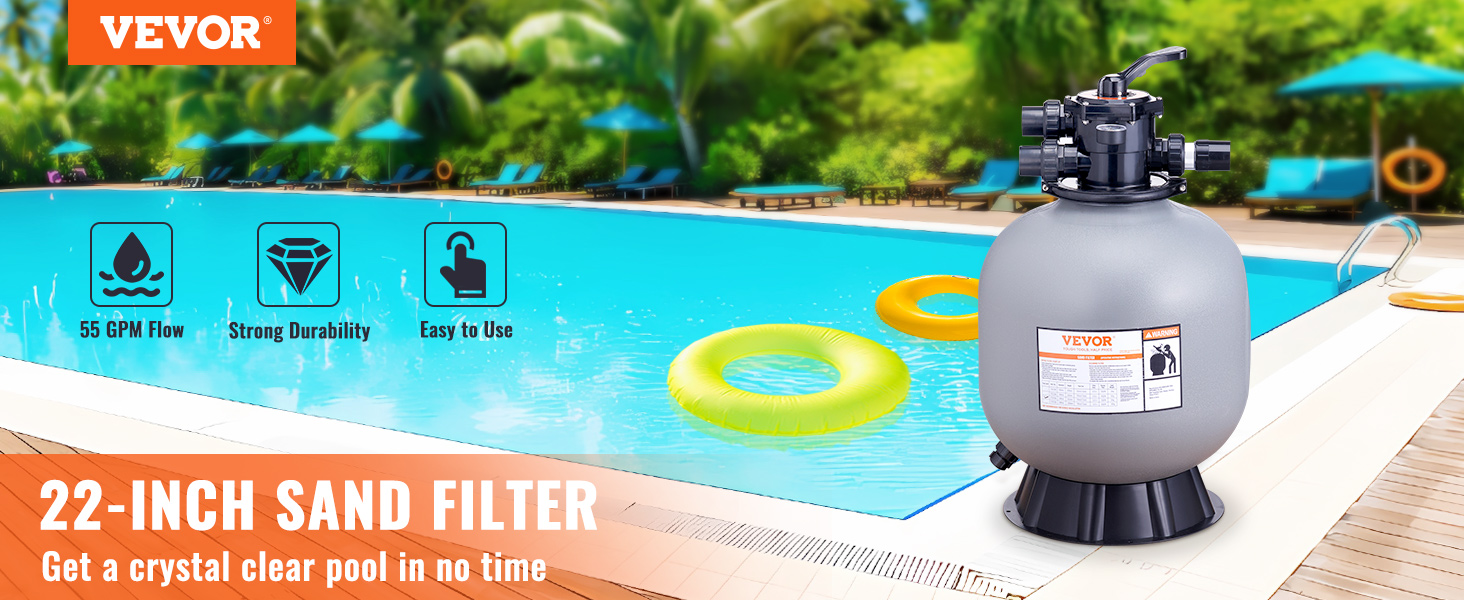 VEVOR Sand Filter, 22-inch, Up to 55 GPM Flow Rate, Above Inground ...