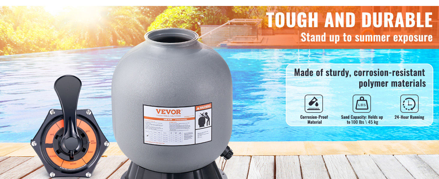 VEVOR Sand Filter, 22-inch, Up to 55 GPM Flow Rate, Above Inground ...