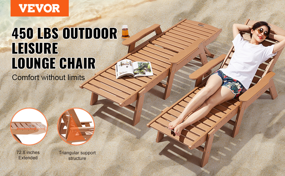 VEVOR Outdoor Chaise Lounge Chair Adjustable Patio Reclining Bench ...