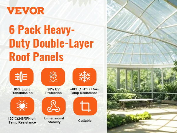 VEVOR 6 Pack Polycarbonate Greenhouse Panels 2' X 4' X 0.16'' Roof ...