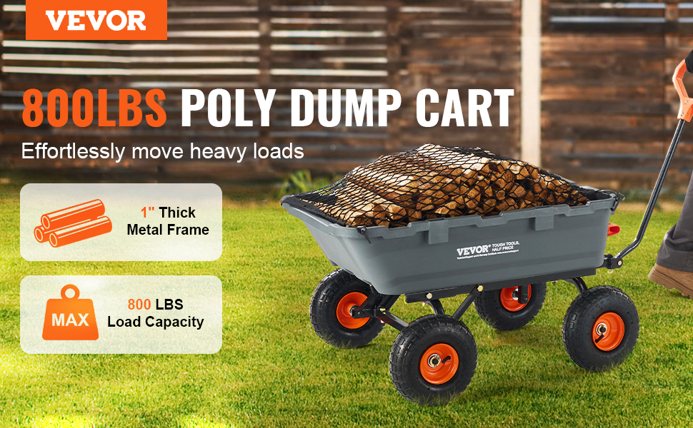 VEVOR Dump Cart, Poly Garden Dump Cart with Easy to Assemble Steel ...
