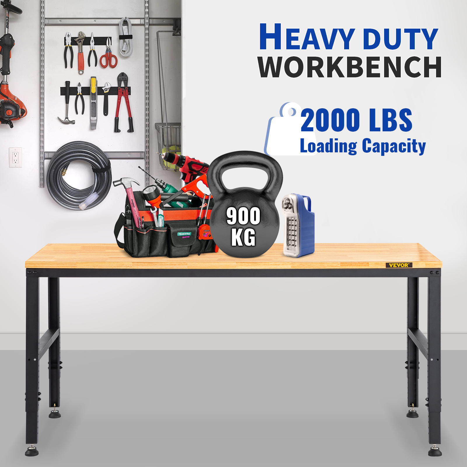 VEVOR Workbench Adjustable Height, 61"L X 20"W X 36"H Garage Table w ...