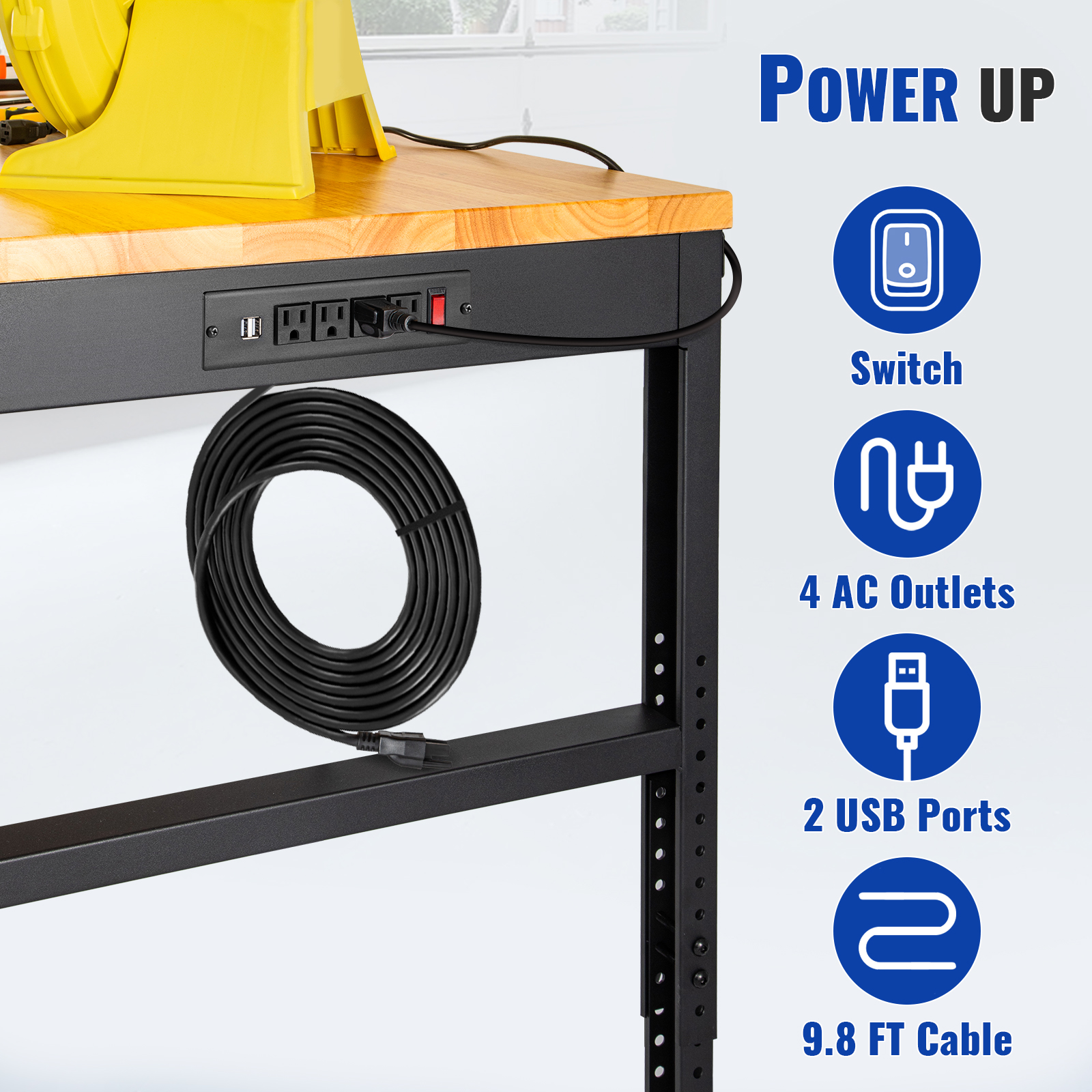 VEVOR Workbench Adjustable Height, 61" x 20" Garage Table w/ 27.1" - 36 ...