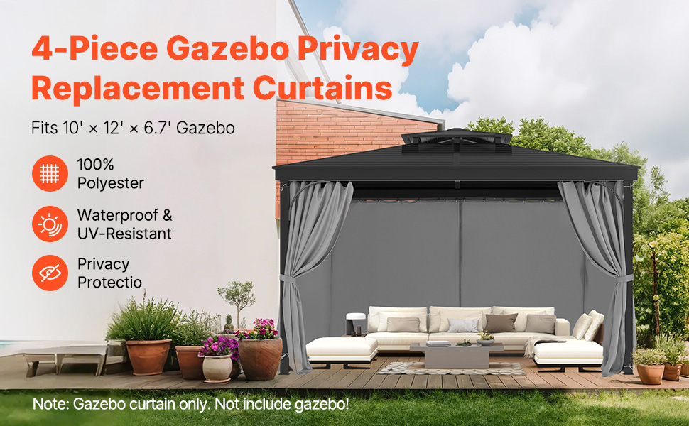 VEVOR Gazebo Privacy Curtain 12' x 10' x 6.7' Waterproof Gazebo ...