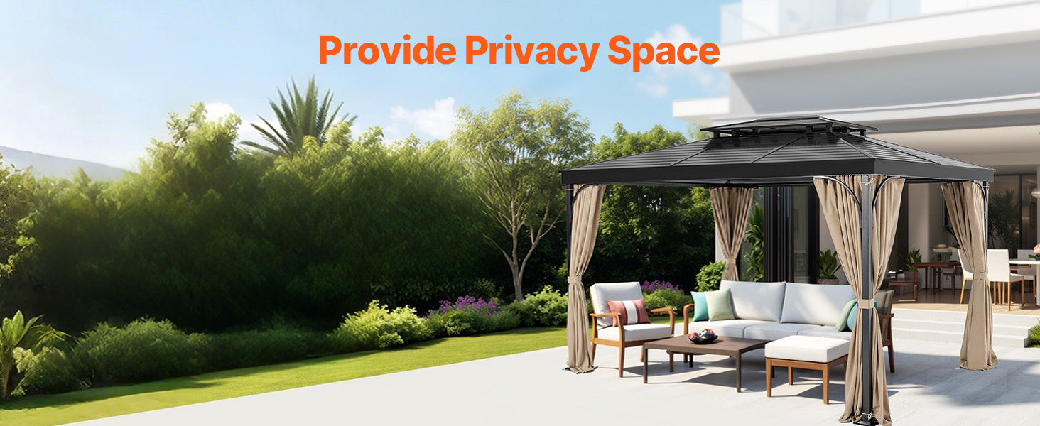 VEVOR Gazebo Privacy Curtain 13' x 10' x 7' Waterproof Gazebo Curtains Khaki | VEVOR EU