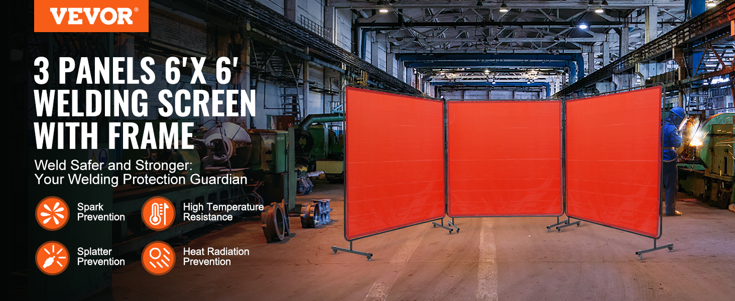 VEVOR Welding Screen with Frame, 6' x 6' 3 Panel Welding Curtain ...