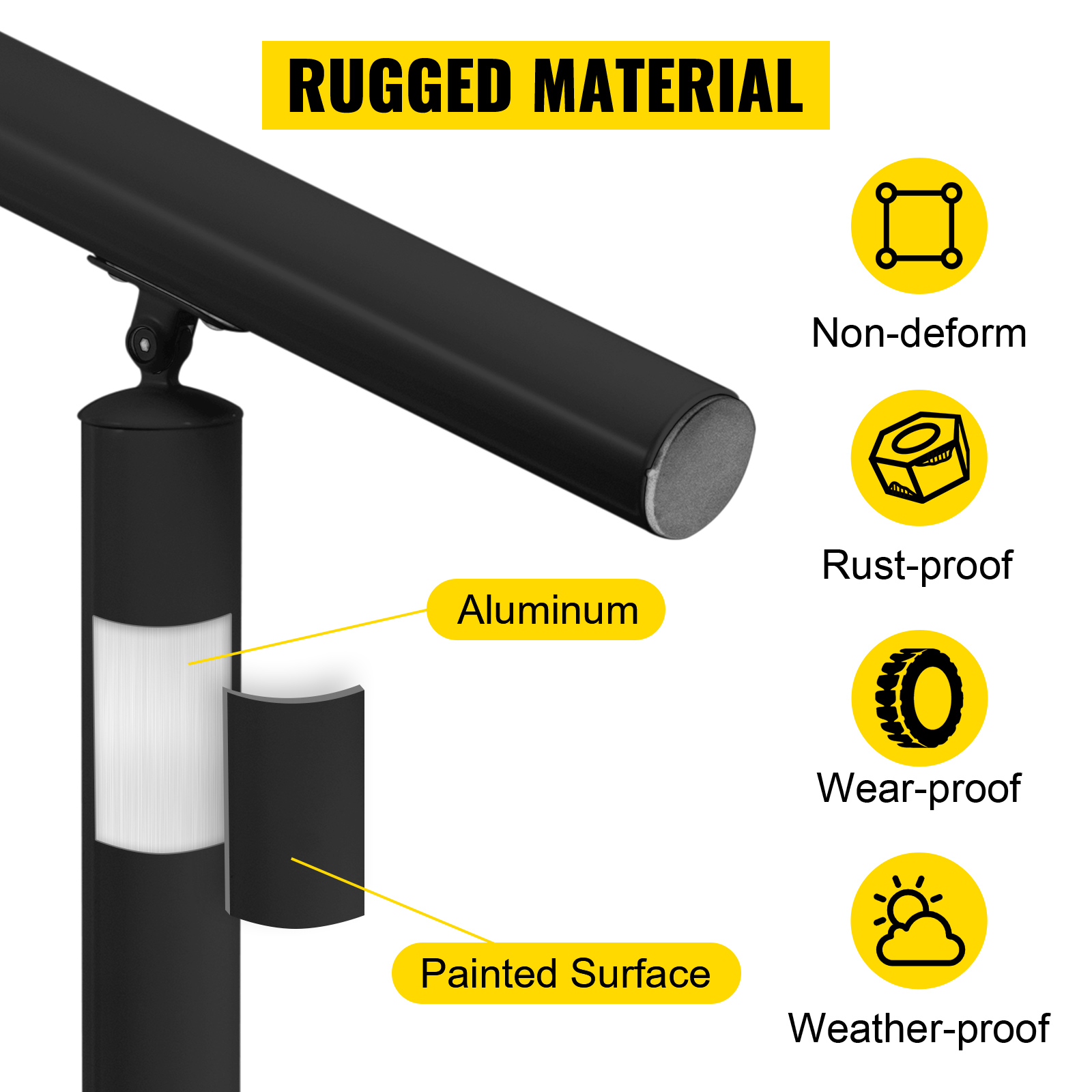 VEVOR Handrail for Outdoor Steps Aluminum Stair Handrail Fit 0-5 Steps ...