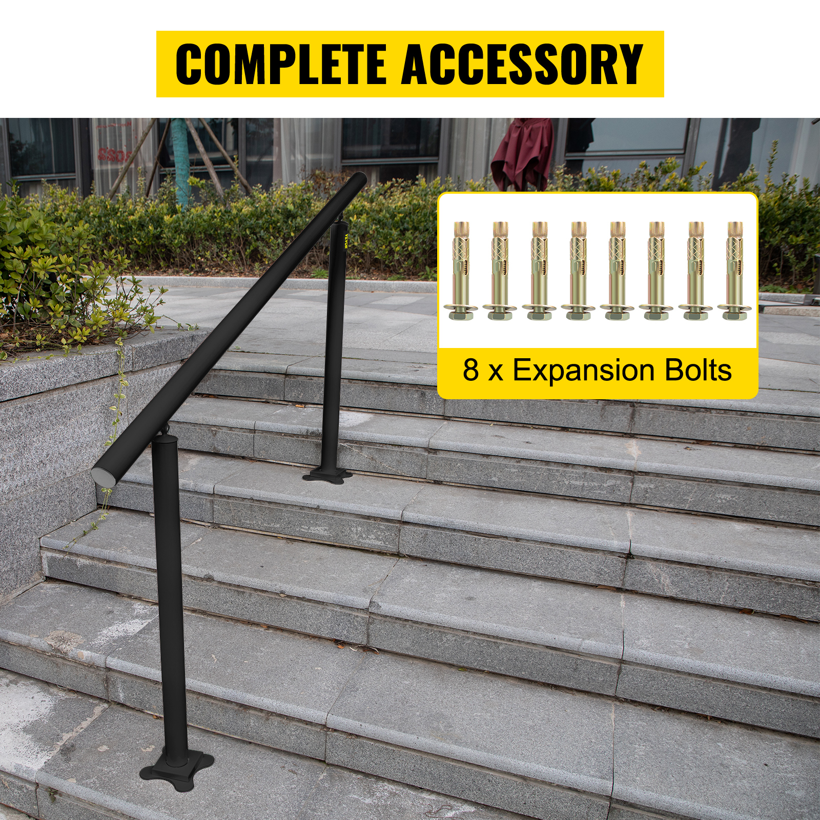 VEVOR Outdoor Stair Railing Kit, 5 FT Handrails 0-5 Steps, Adjustable ...